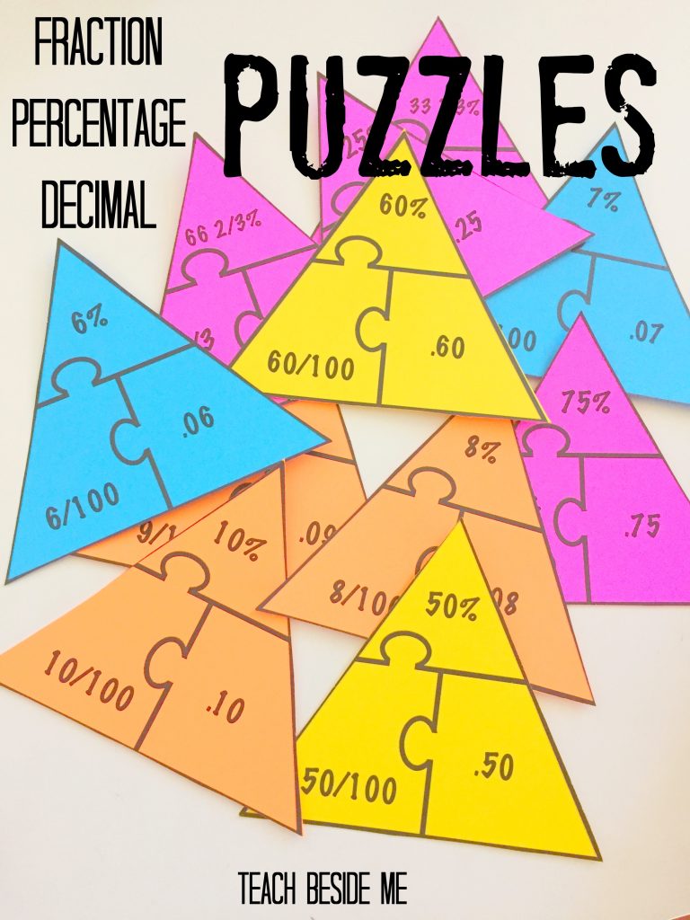 Fraction Percentage Decimal Math Puzzles Teach Beside Me Fraction Percentage Decimal Math Puzzles Teach Beside Me