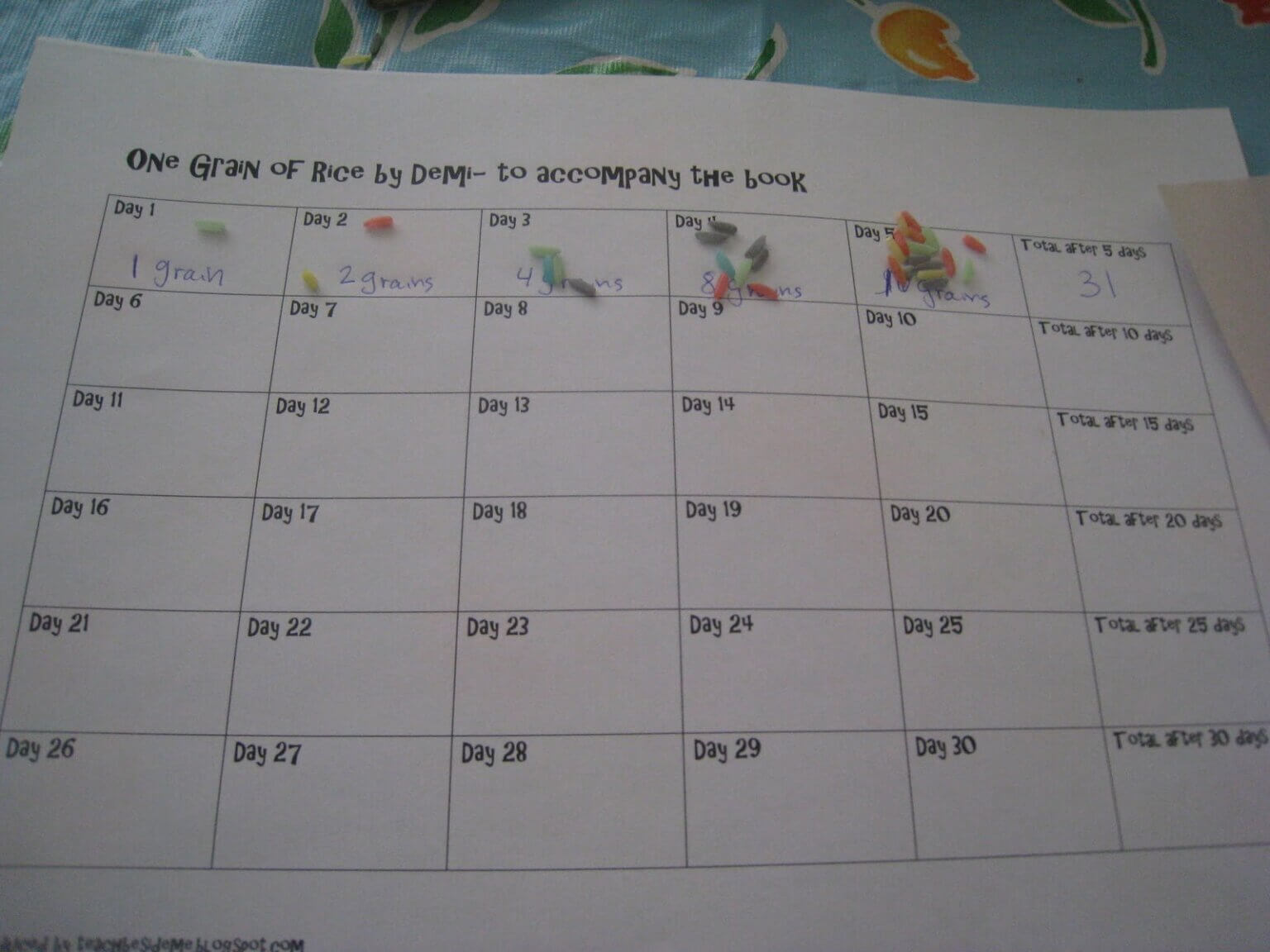One Grain of Rice Math Activity + Rainbow Rice Sensory Bin - Teach ...