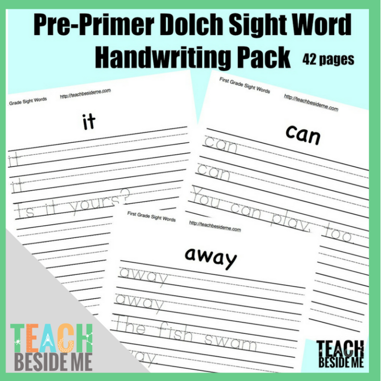 Dolch Pre-Primer Sight Words Handwriting Practice - Teach Beside Me