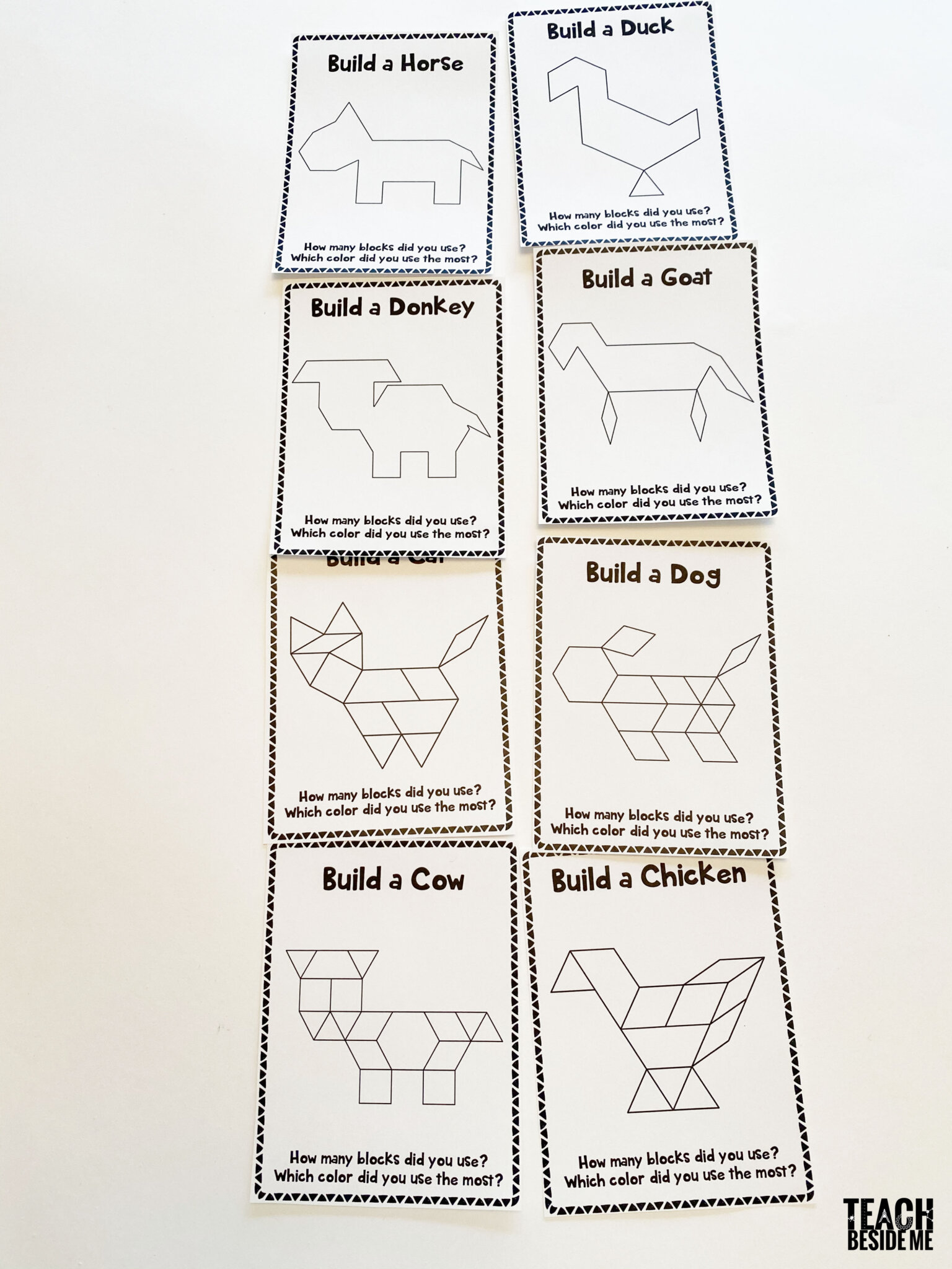 Farm Animal Pattern Block Cards - Teach Beside Me