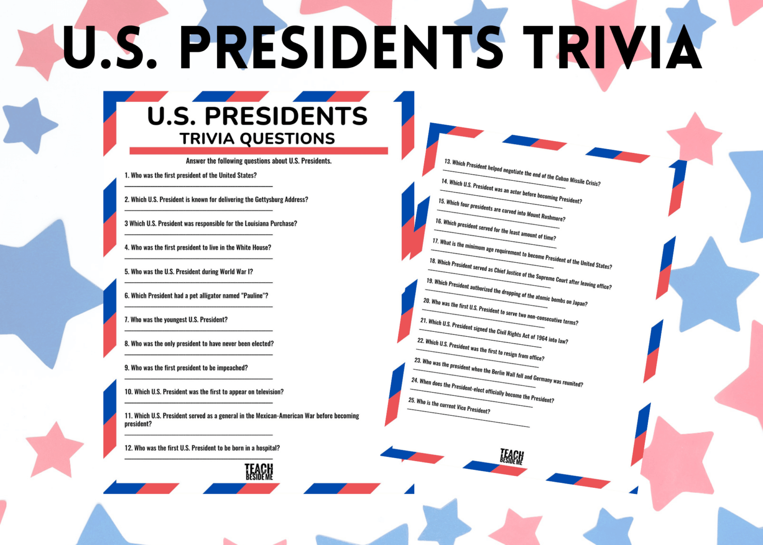 U.S. Presidents Trivia Game With Printable & Video - Teach Beside Me