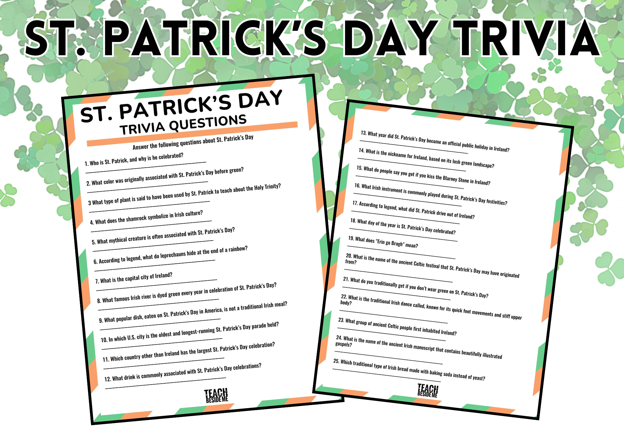 St. Patrick's Day Trivia Game Printable & Video - Teach Beside Me