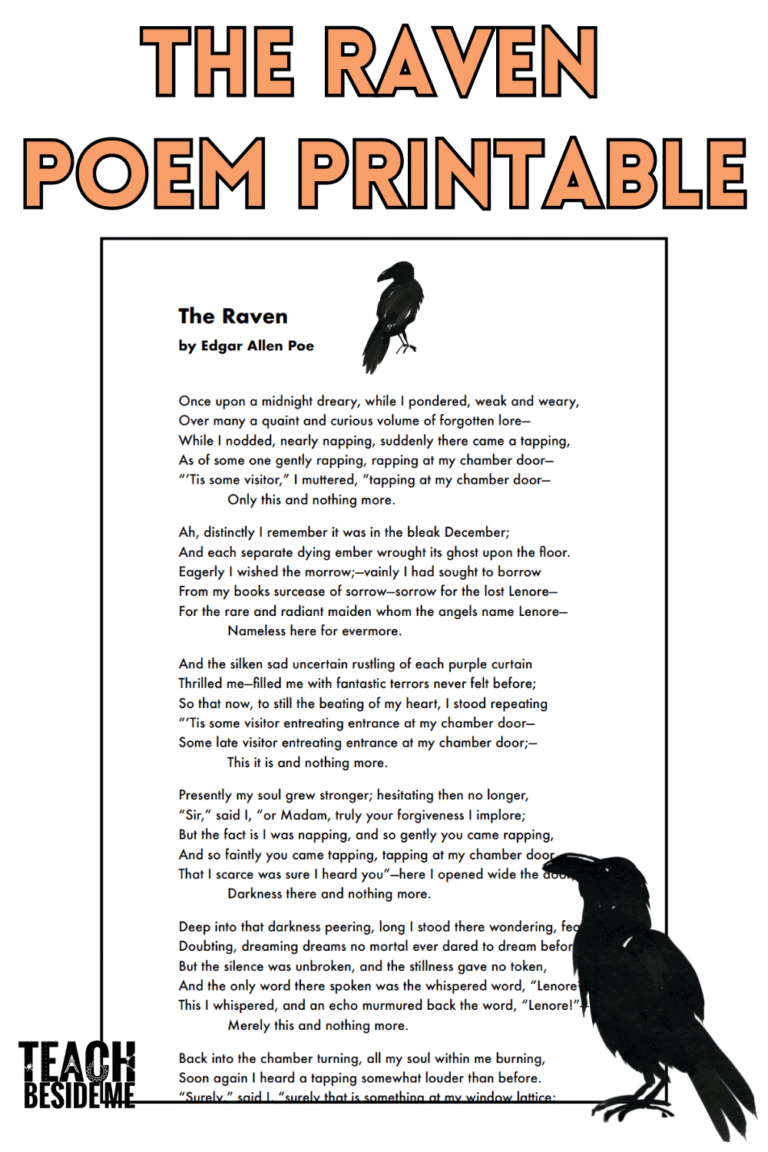 The Raven by Edgar Allan Poe - Poem & Printable Activities - Teach ...