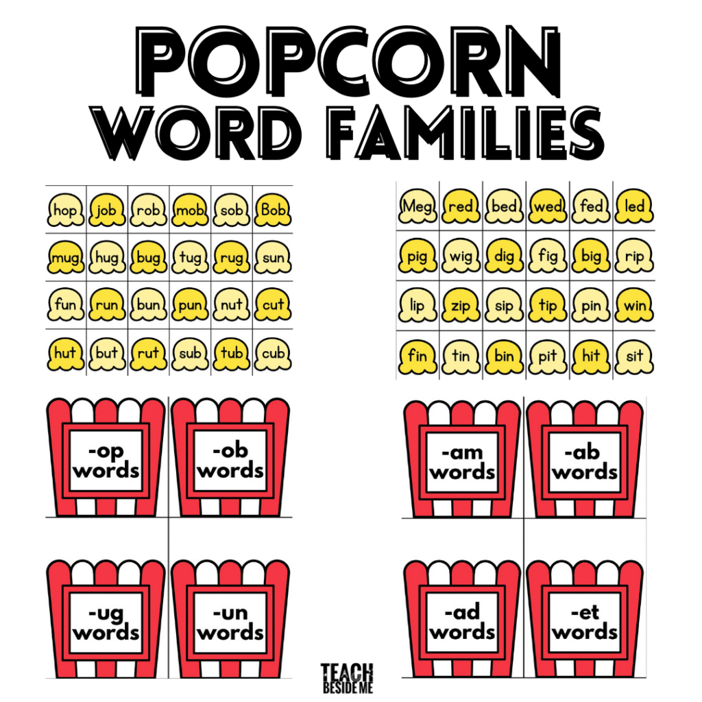 Popcorn Word Families Printable Activity - Teach Beside Me