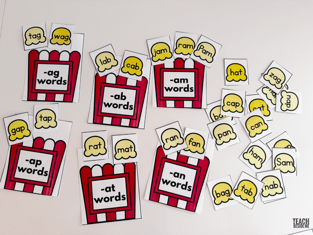 Popcorn Word Families Game for Early Readers - Teach Beside Me