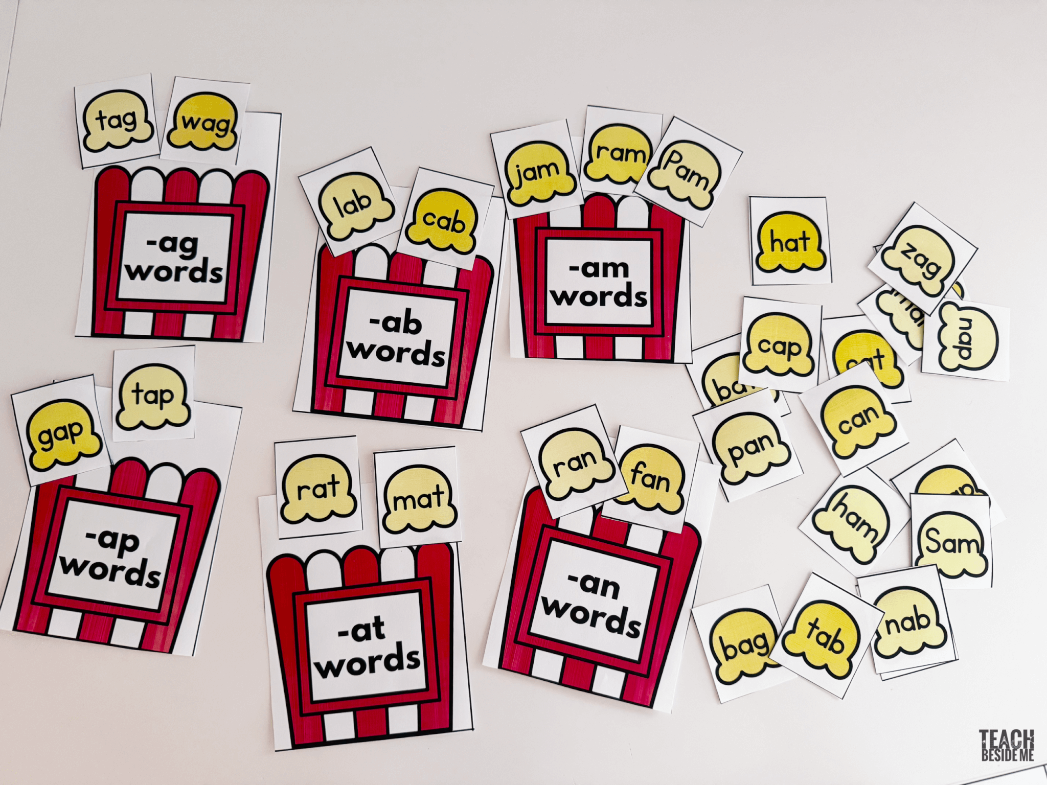 Popcorn Word Families Game for Early Readers - Teach Beside Me