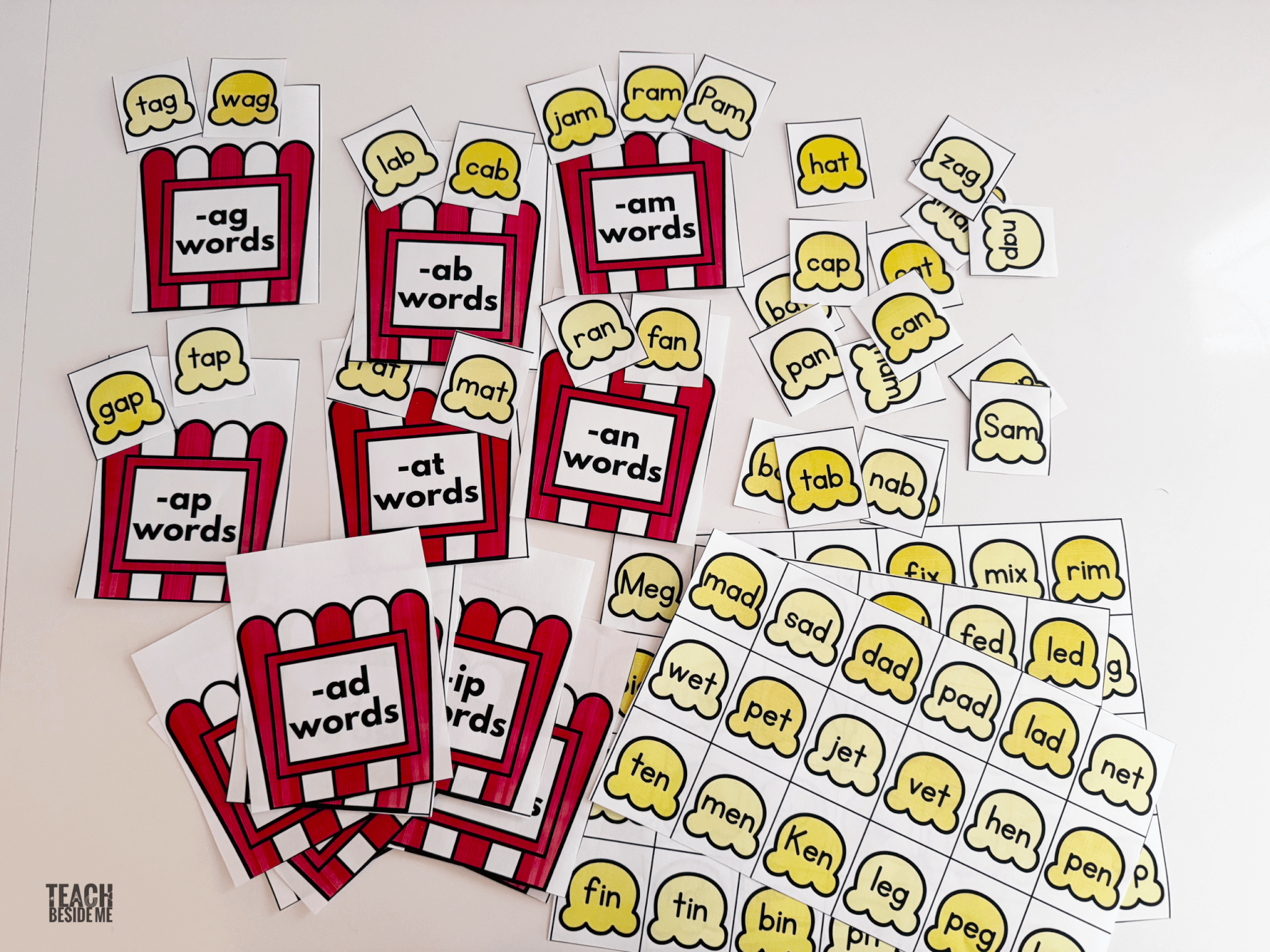 Popcorn Word Families Game for Early Readers - Teach Beside Me