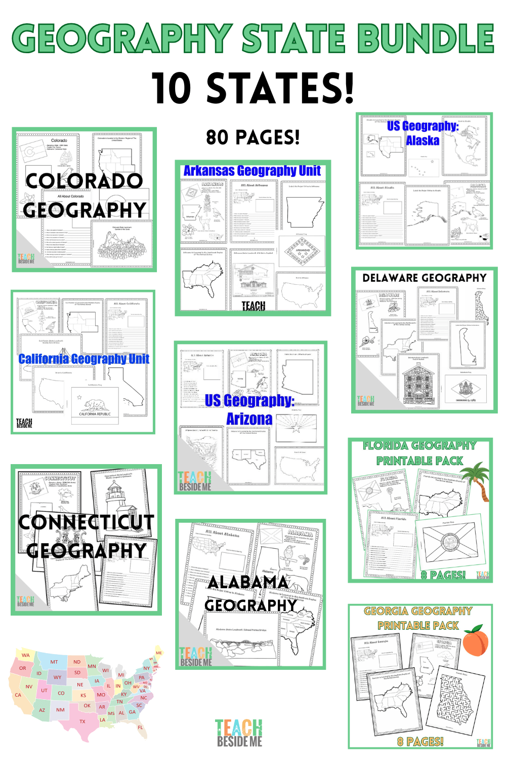 50 States Geography Bundle #1: Alabama–Georgia - Teach Beside Me